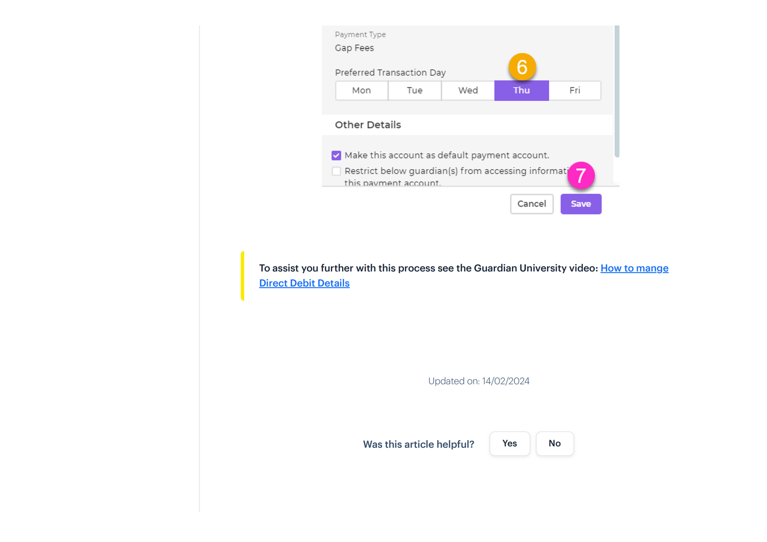 Manage Direct Debit Information — WAO Early Learning