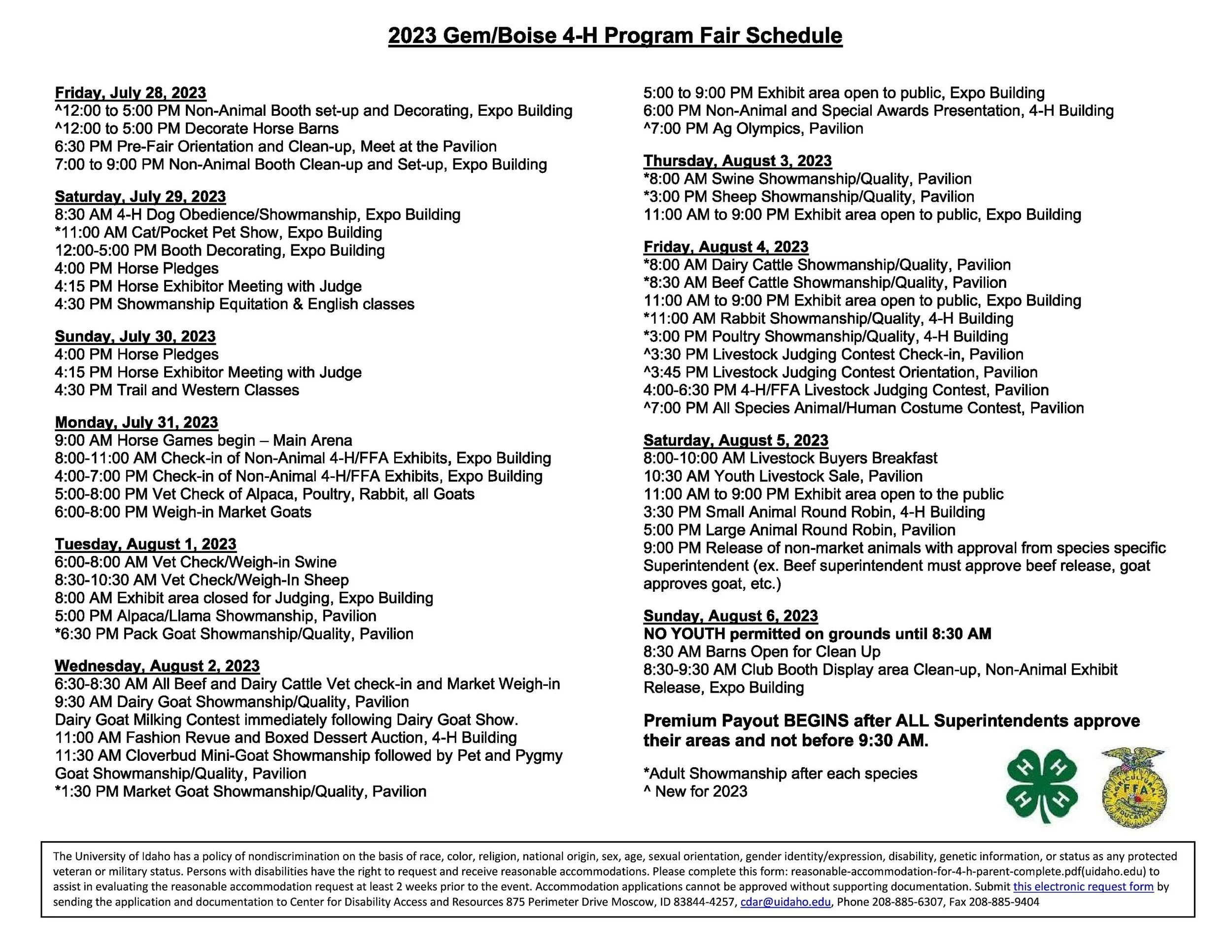 FFA/4-H FAIR SCHEDULE — GEM BOISE COUNTY FAIR & RODEO