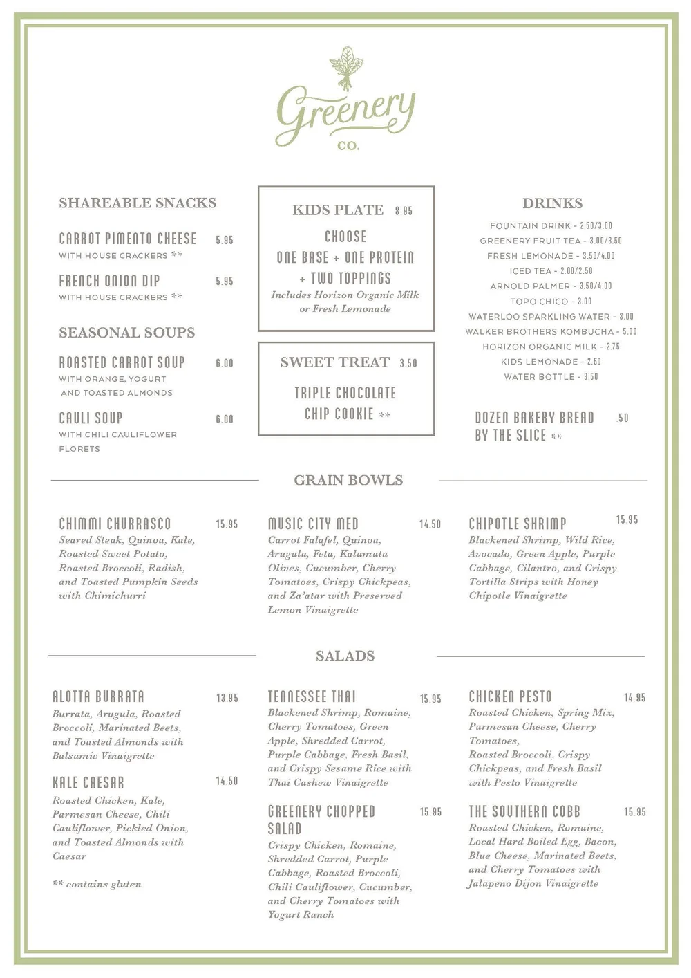 Menu — Greenery Co. 2020