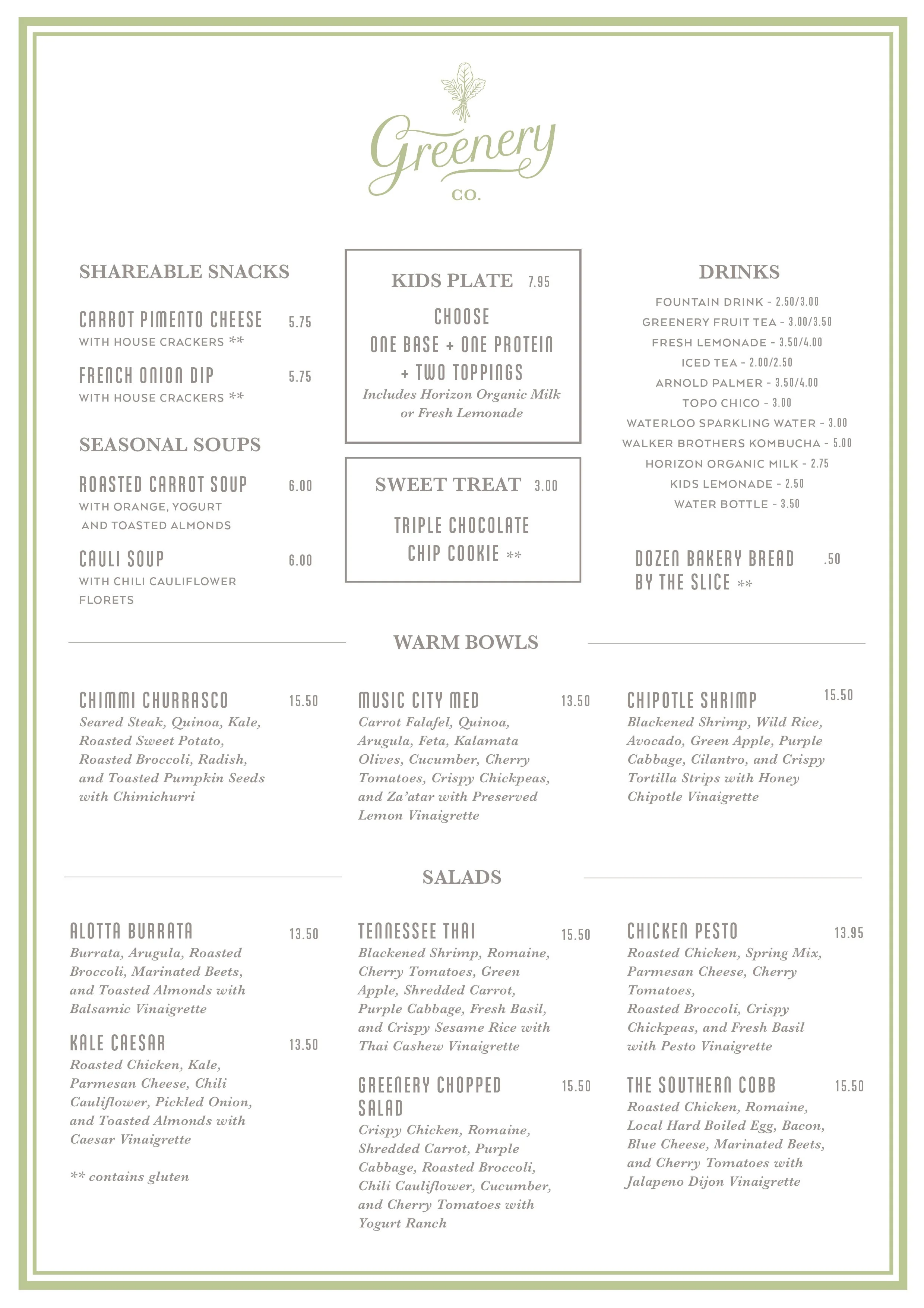 Menu — Greenery Co. 2020
