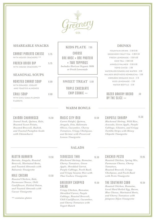 Menu — Greenery Co. 2020