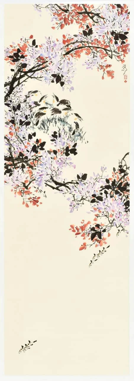 Wisteria Flowers and Swimming Fish - Tan Chin Boon — Goshen Art Gallery