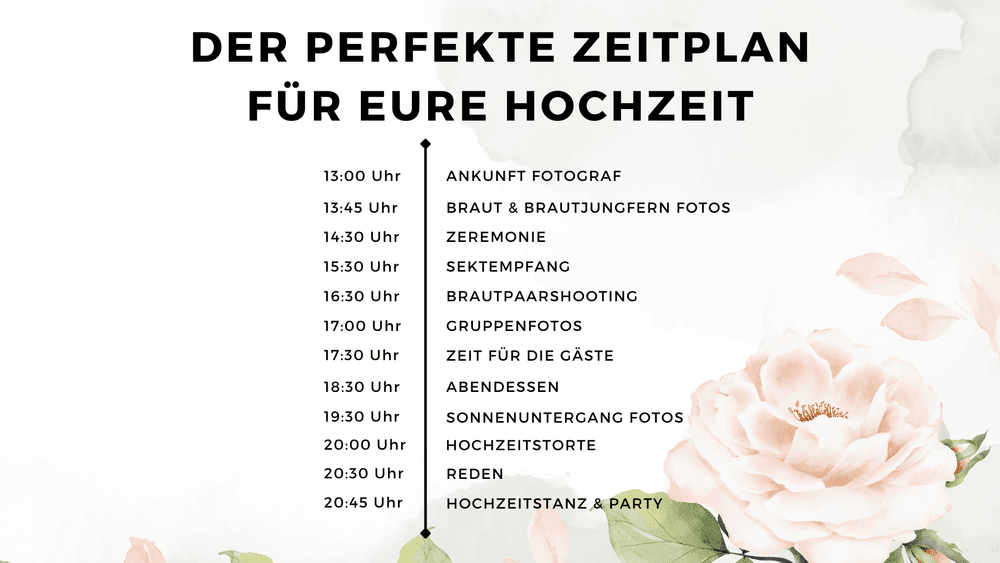 Zeitplan Vorlage / Template für euren Hochzeitstag - Hochzeitsfotograf Köln