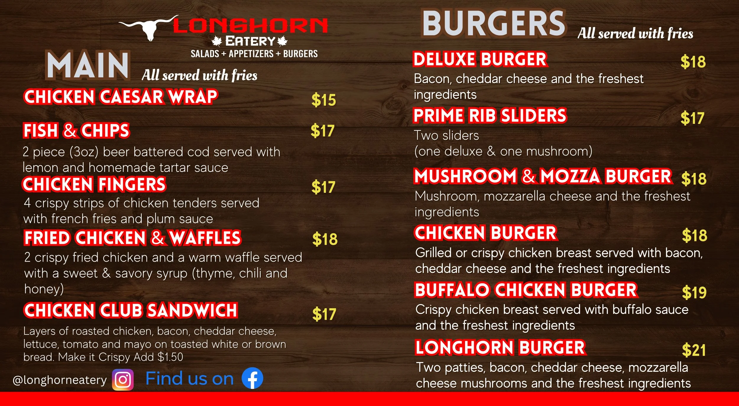 Eatery Menus — Longhorn Saloon & Grill