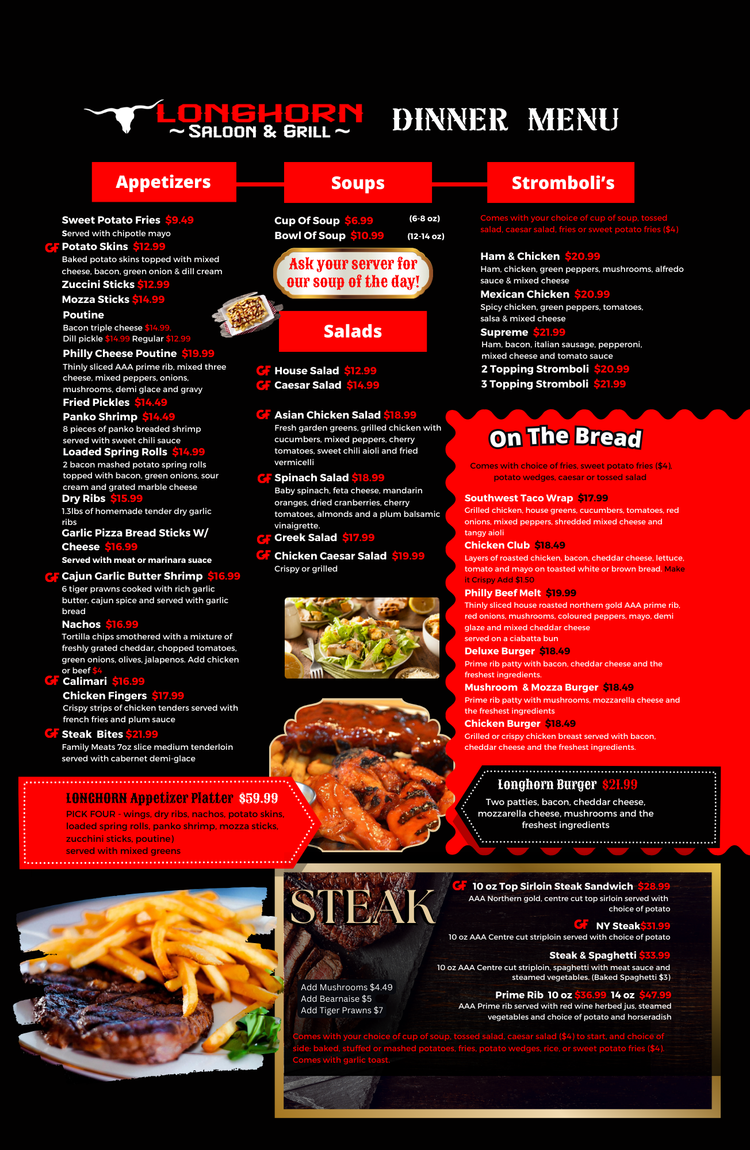 Dinner Menu — Longhorn Saloon & Grill