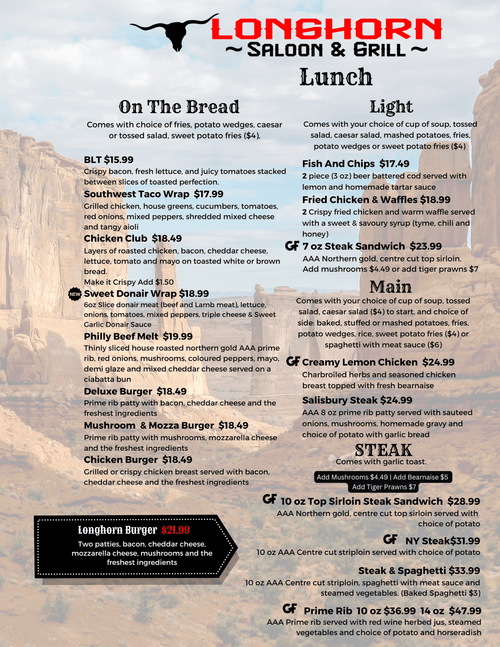 Lunch Menu — Longhorn Saloon & Grill