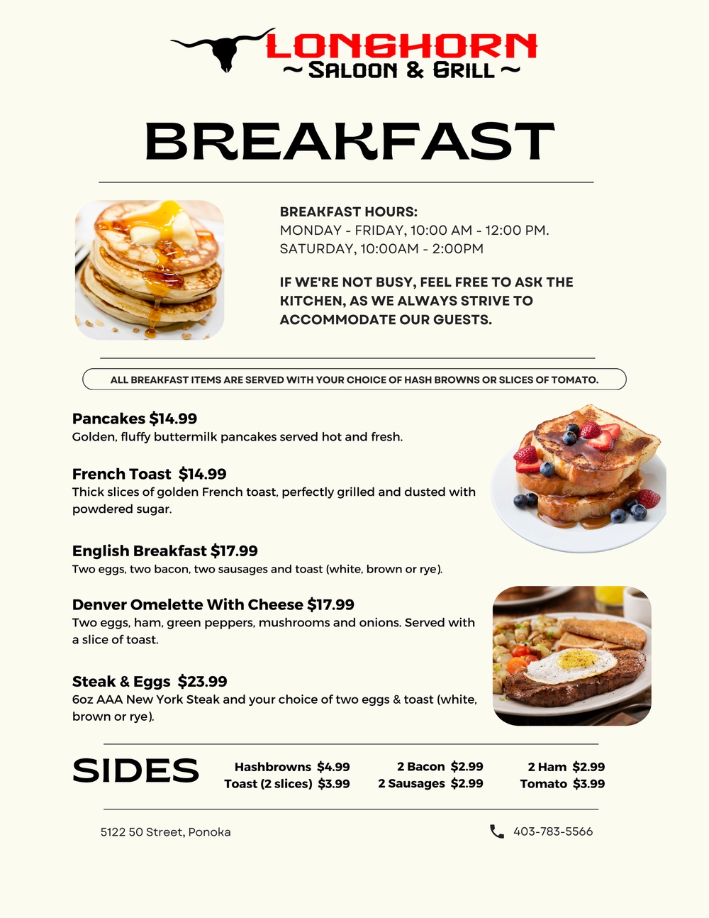 Breakfast Menu — Longhorn Saloon & Grill