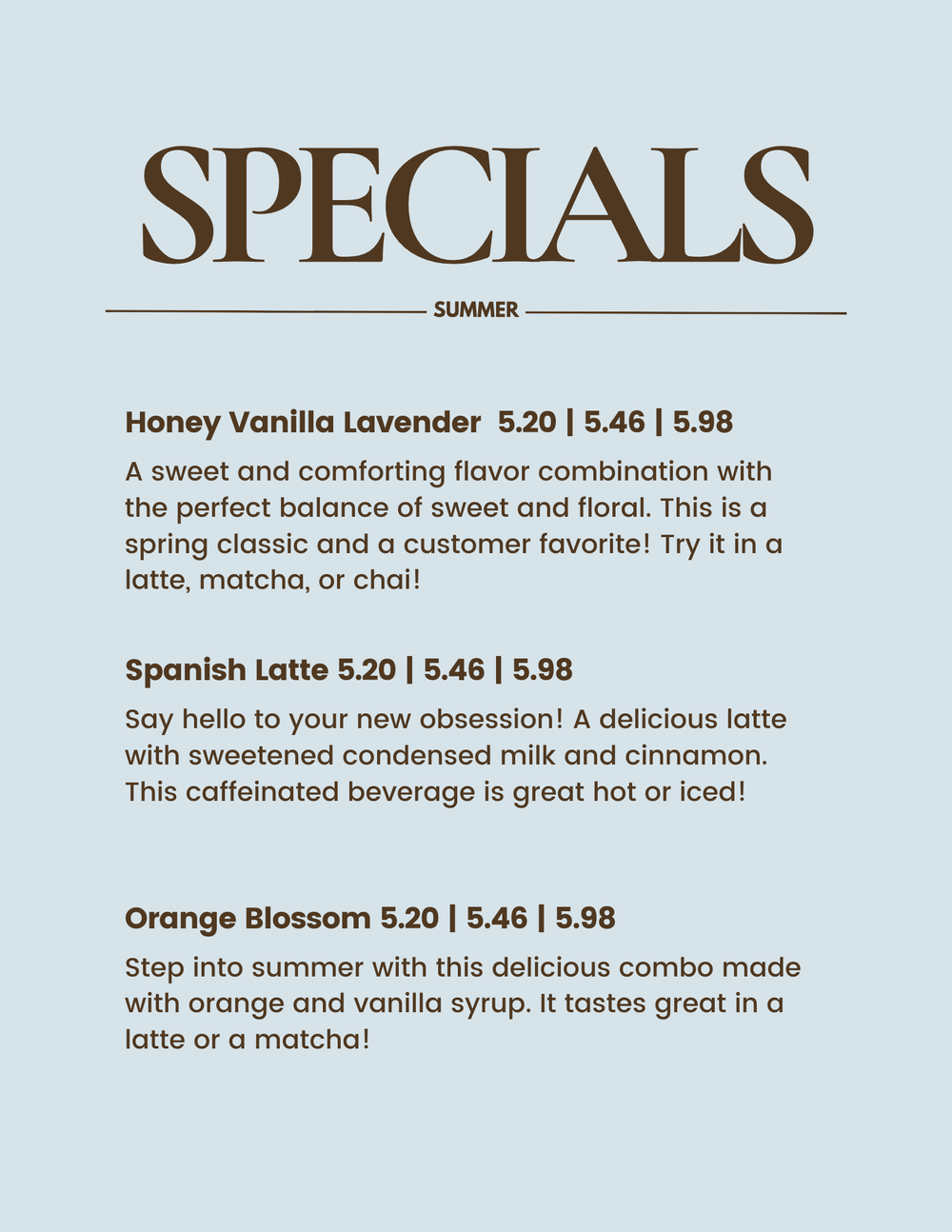 Menu 1 — Imagine Coffee Co