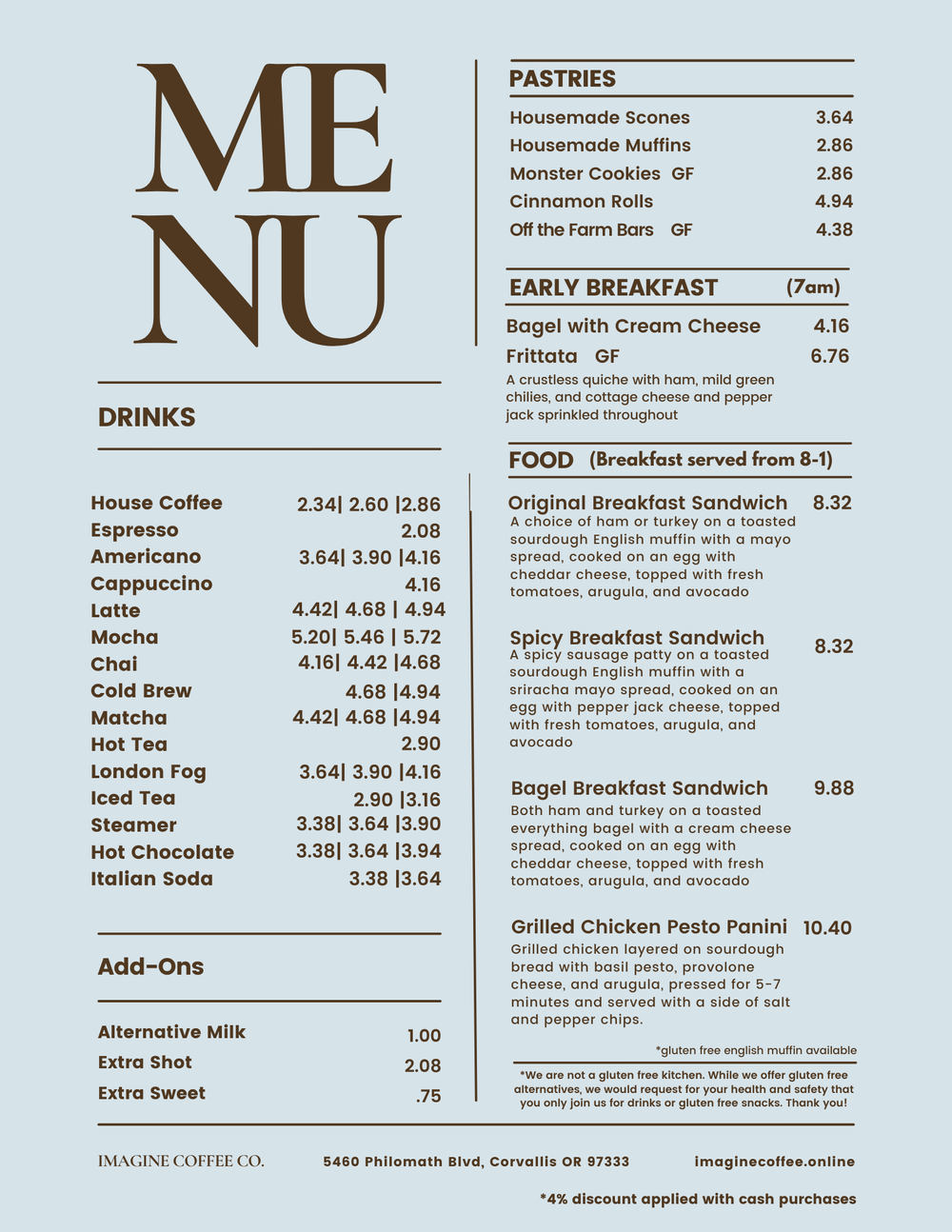Menu 1 — Imagine Coffee Co