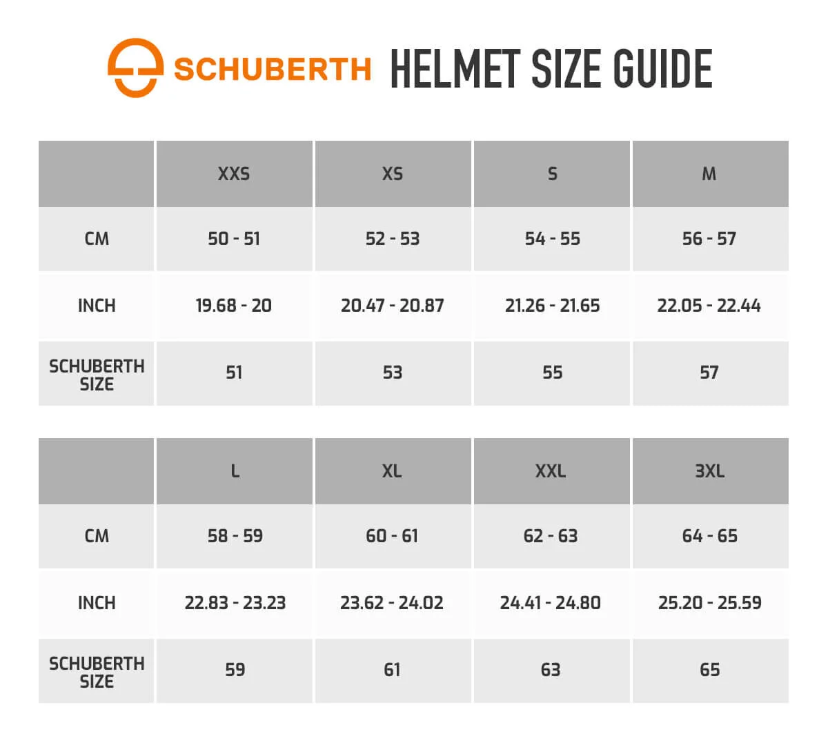 Schuberth Size Chart | Find Your Perfect Fit Today — Track First