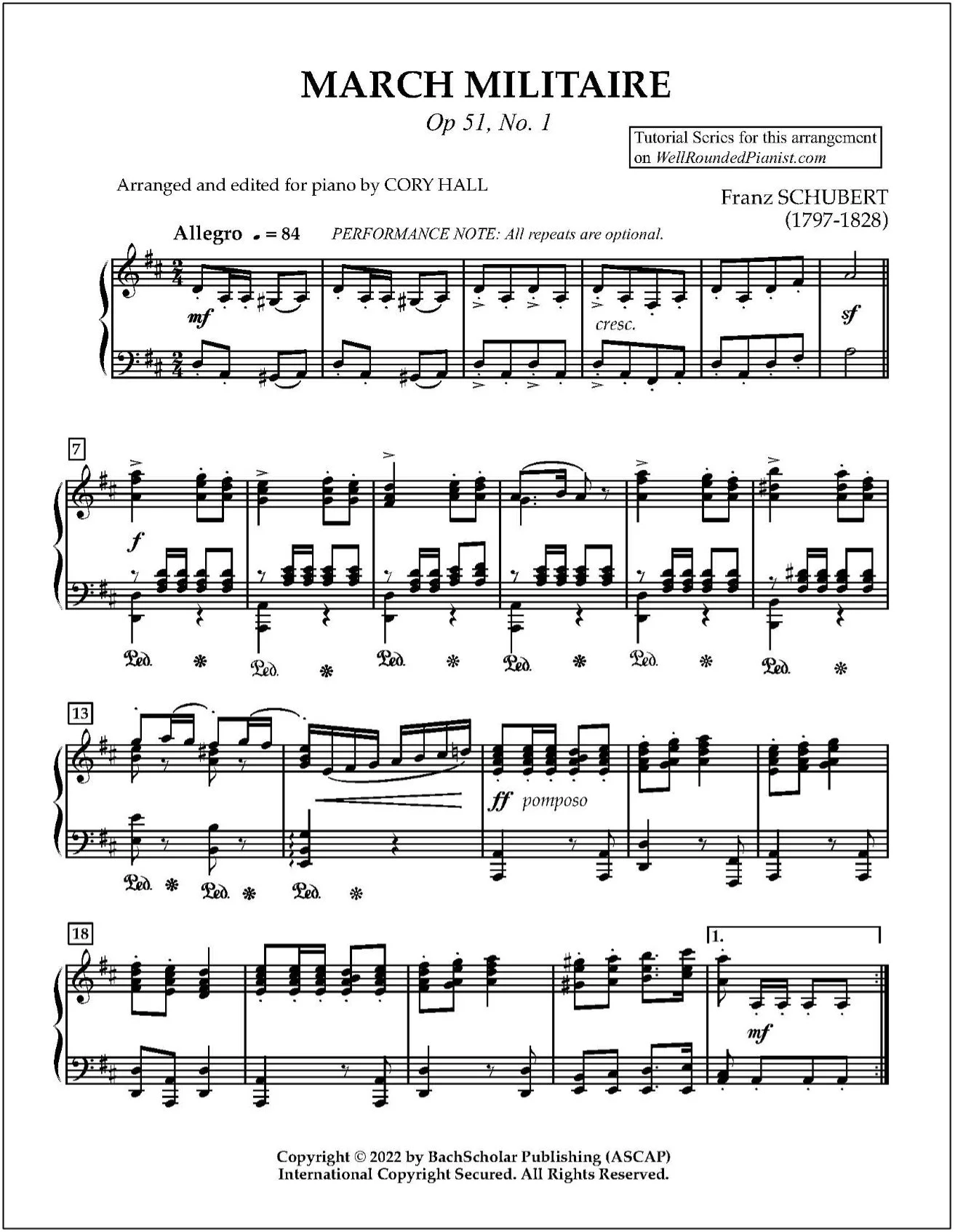 SCHUBERT: March Militaire, Op. 51 No.1 (arr. Hall) — BachScholar®