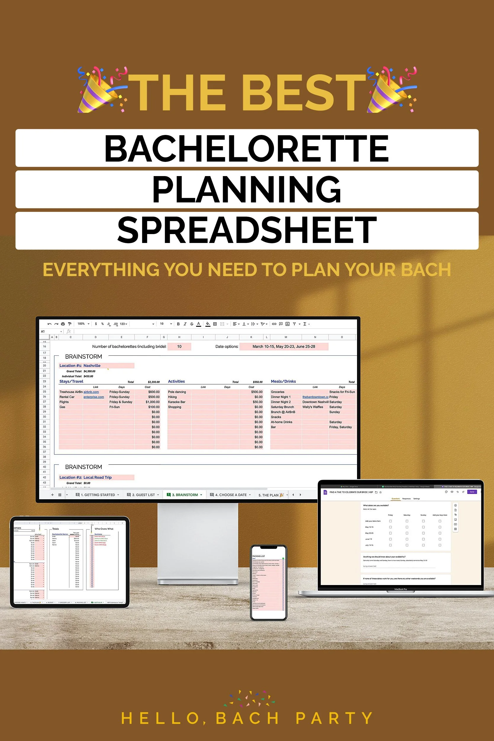 Bachelorette Planning Spreadsheet Template Hello Bach Party
