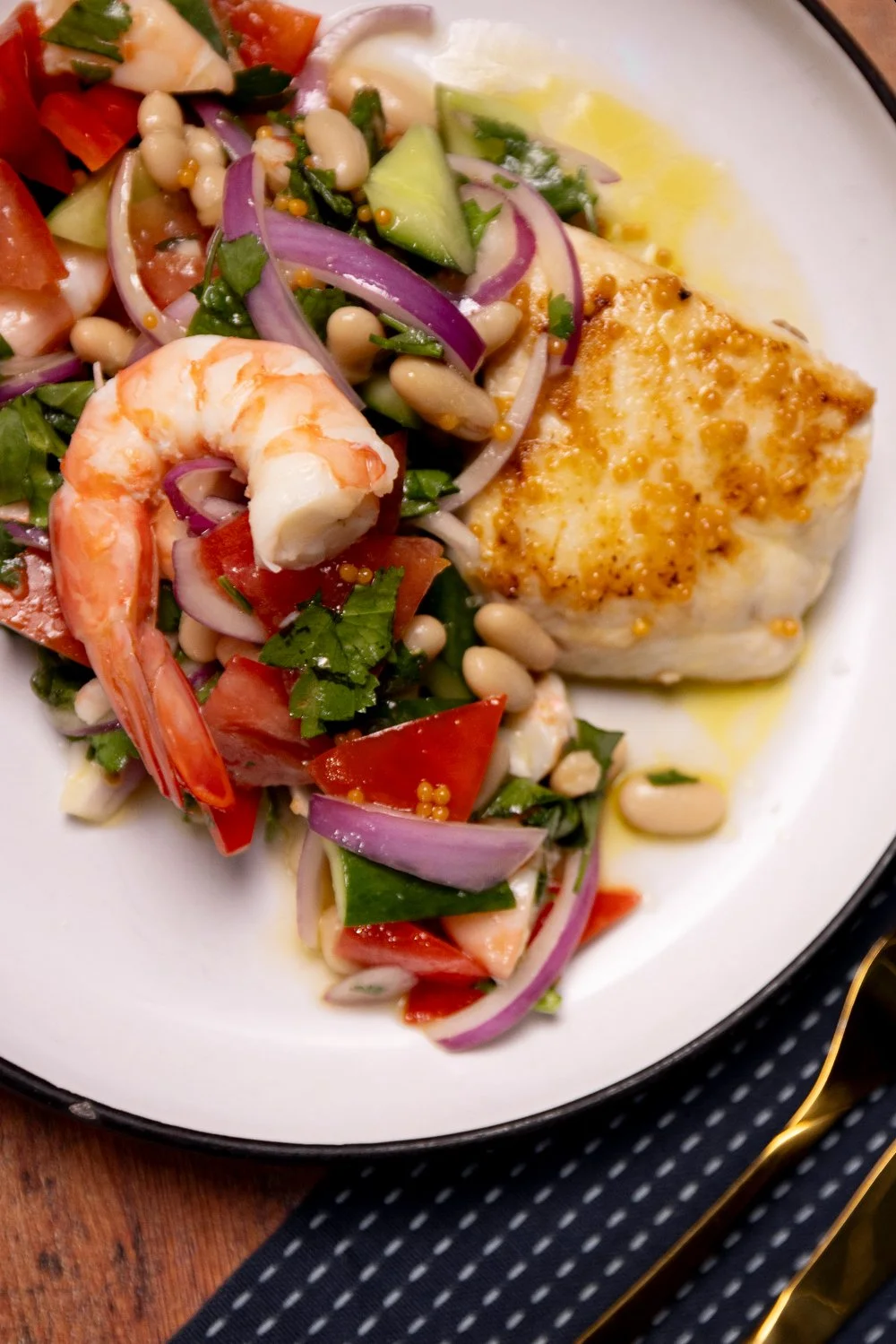GREEK PRAWN AND FISH SALAD — Left Off the Map