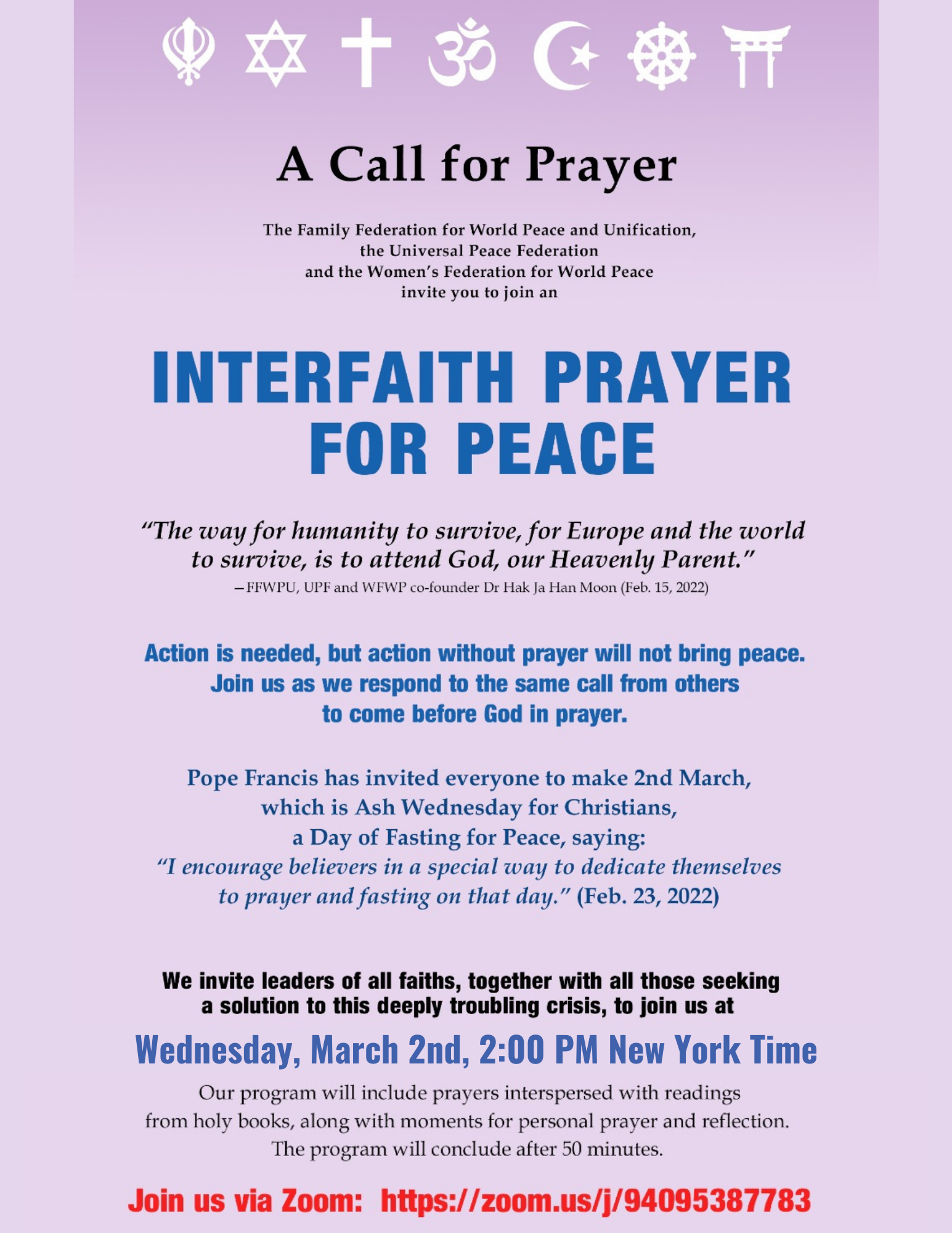 Interfaith Prayer For Peace — World Christian Leadership Conference