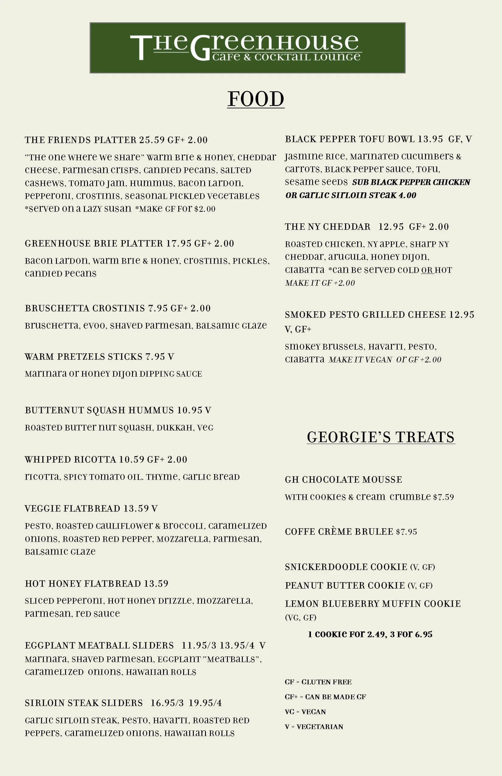 Menu 1 — The Greenhouse Cafe and Cocktail Lounge
