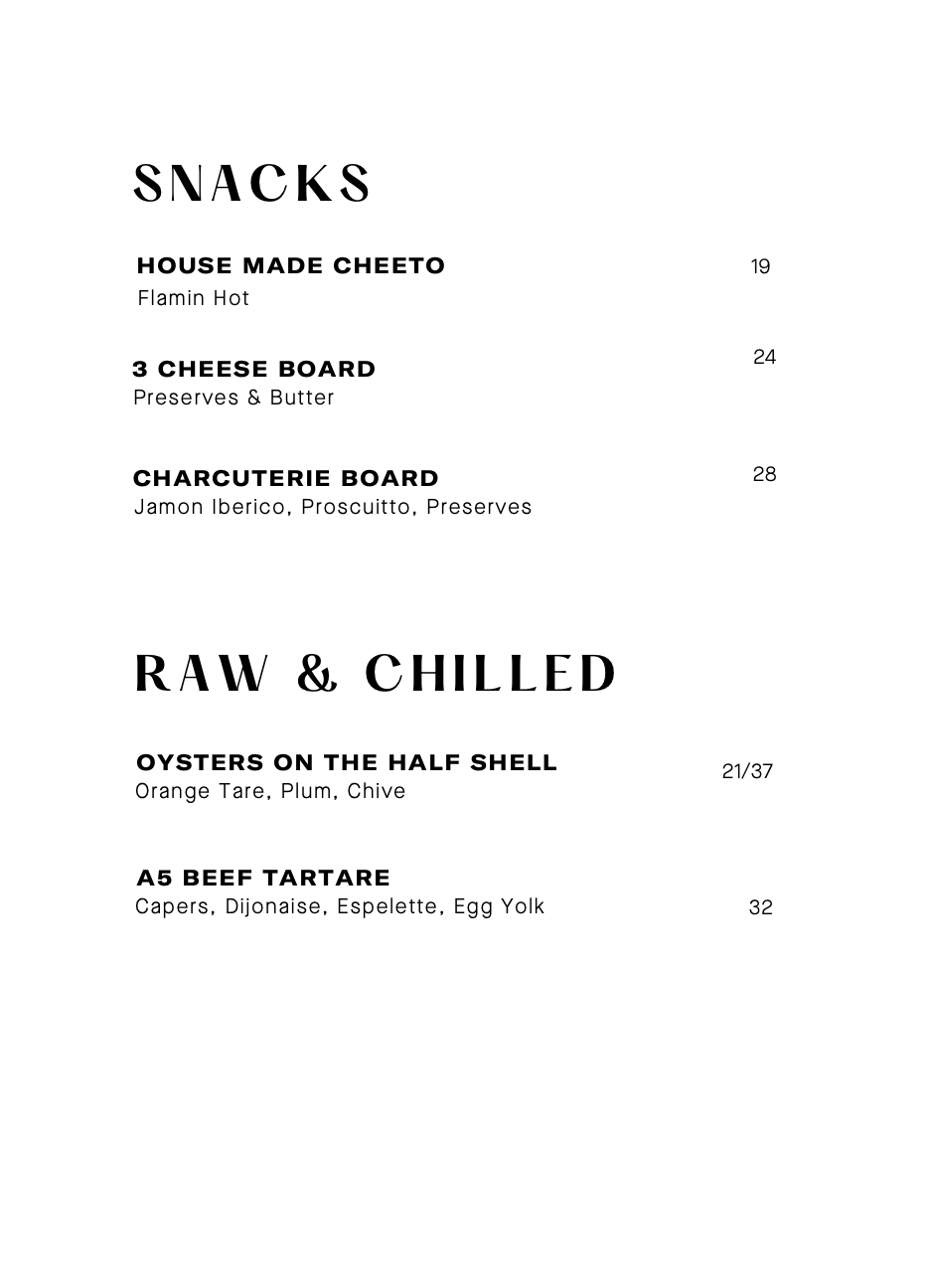 Bar Esmé Food Menu | ESMÉ