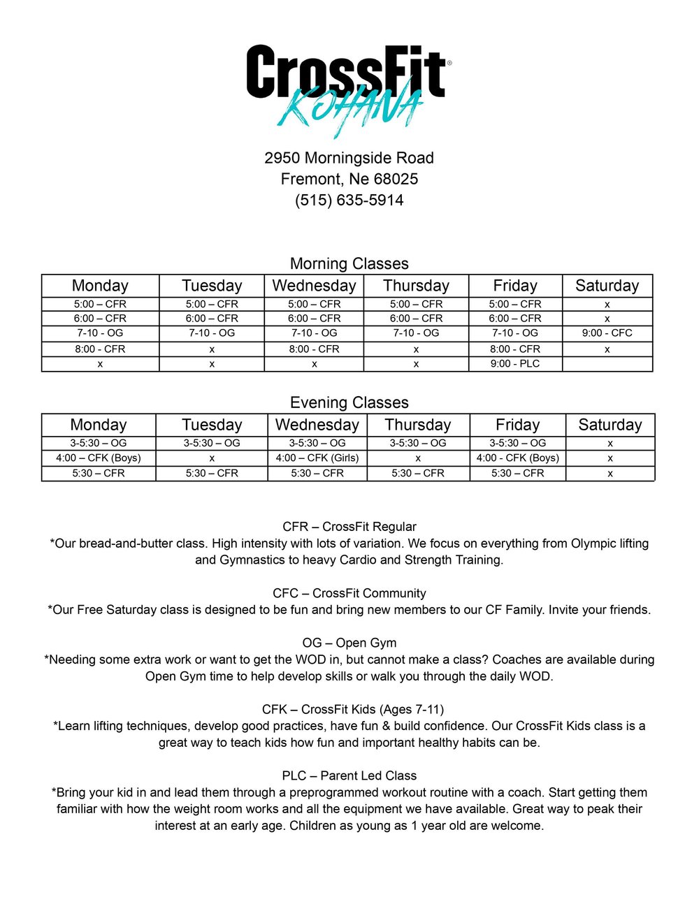 Schedule — CrossFit Kohana