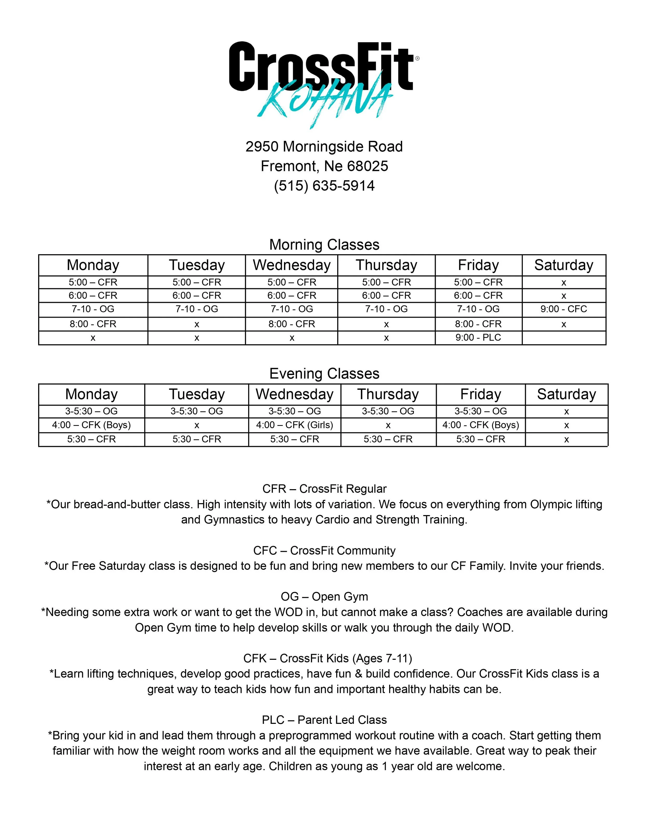 Schedule — CrossFit Kohana