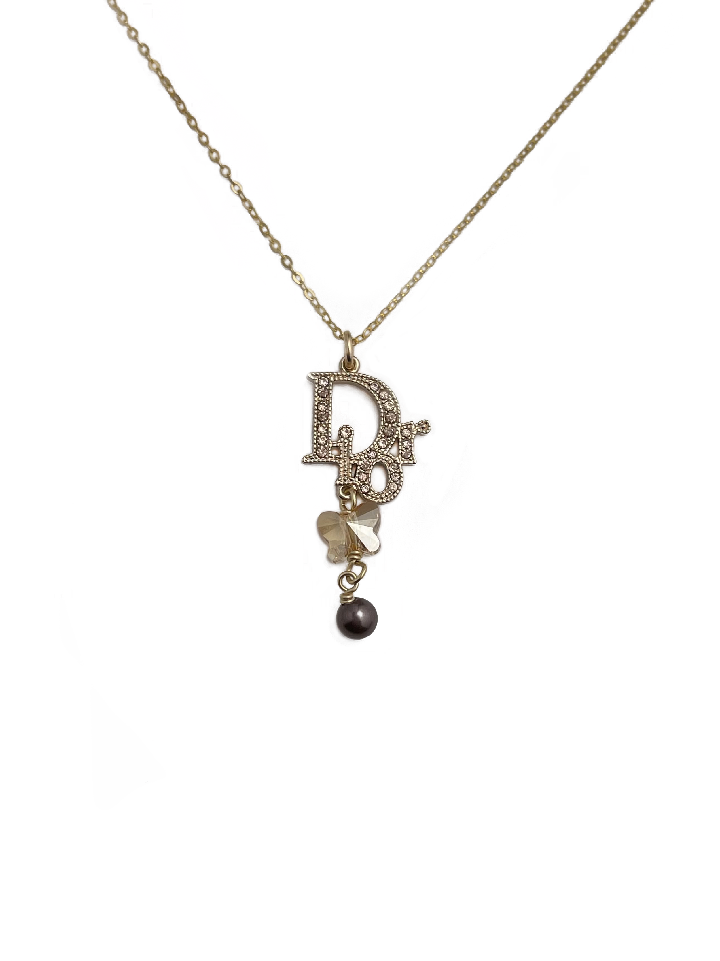 Authentic Dior Vintage Oval Crystal Logo Necklace — LUXE Reworked