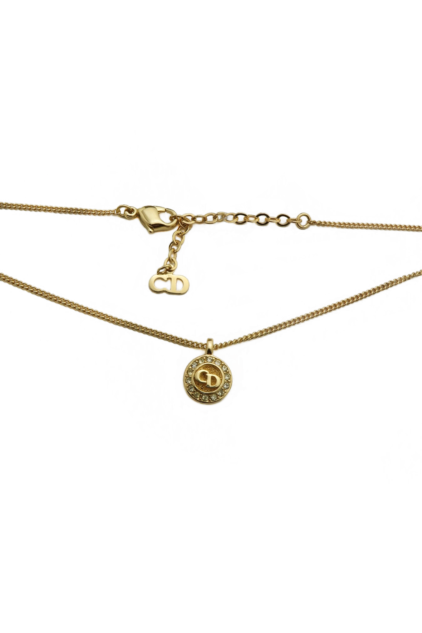 Authentic Dior Vintage Oval Crystal Logo Necklace — LUXE Reworked