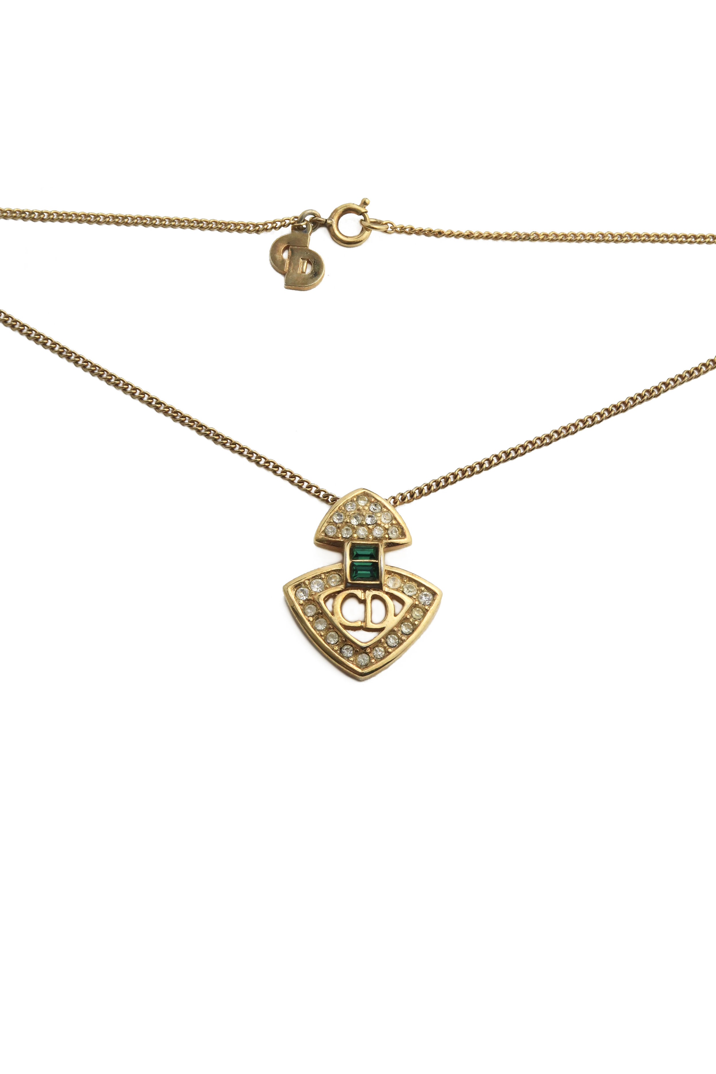Authentic Dior Vintage Oval Crystal Logo Necklace — LUXE Reworked