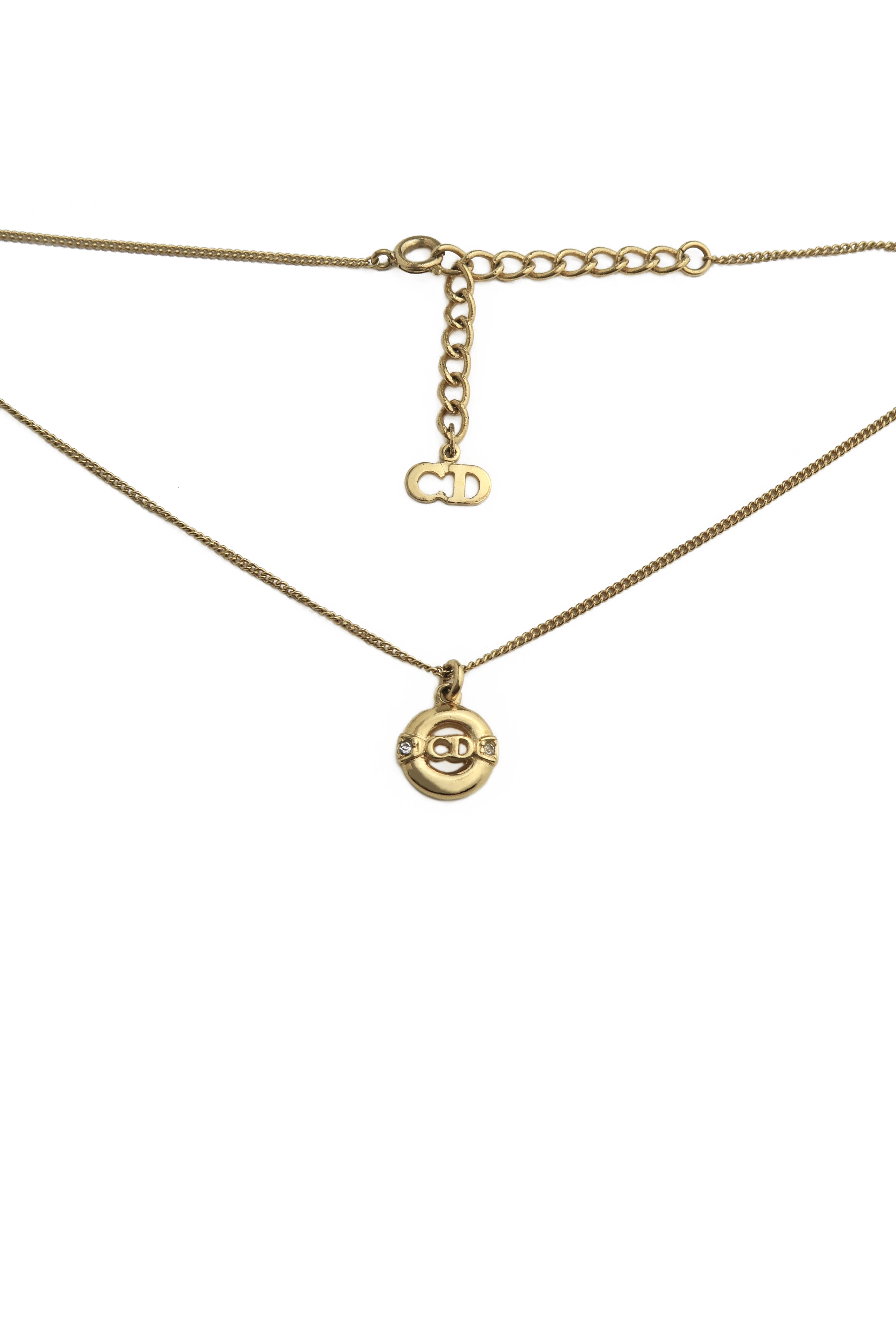 Authentic Dior Vintage Oval Crystal Logo Necklace — LUXE Reworked
