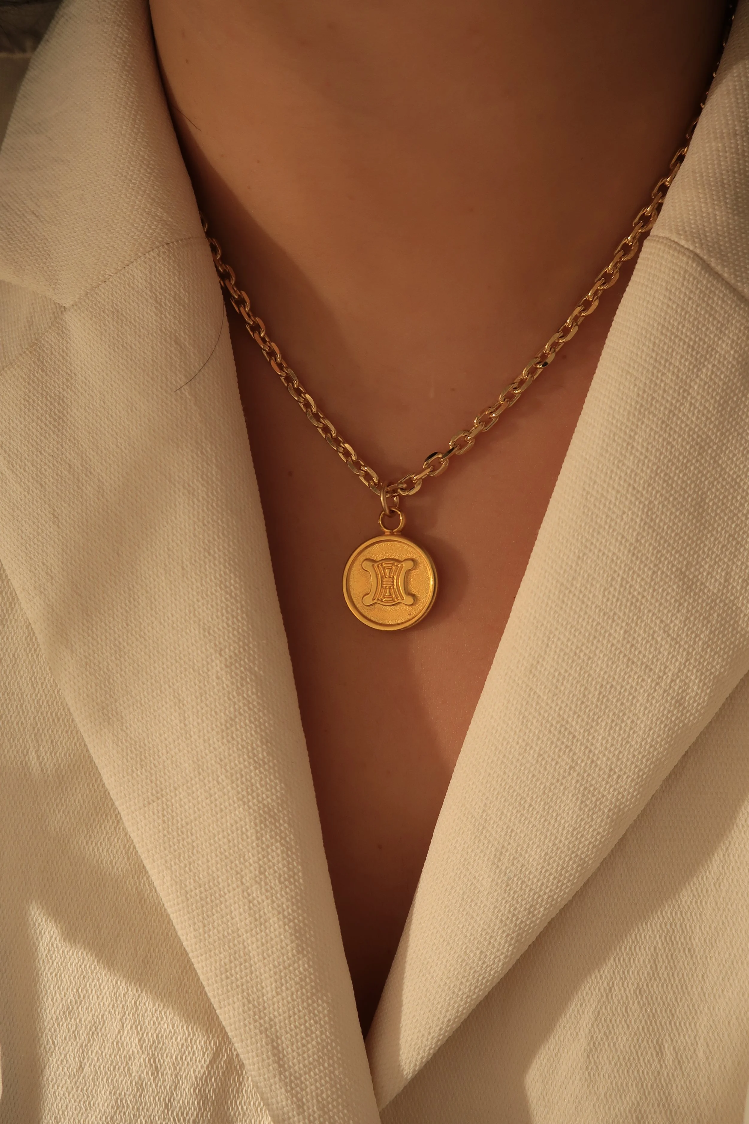 Authentic Vintage Celine Gold Button Medallion Necklace — LUXE Reworked