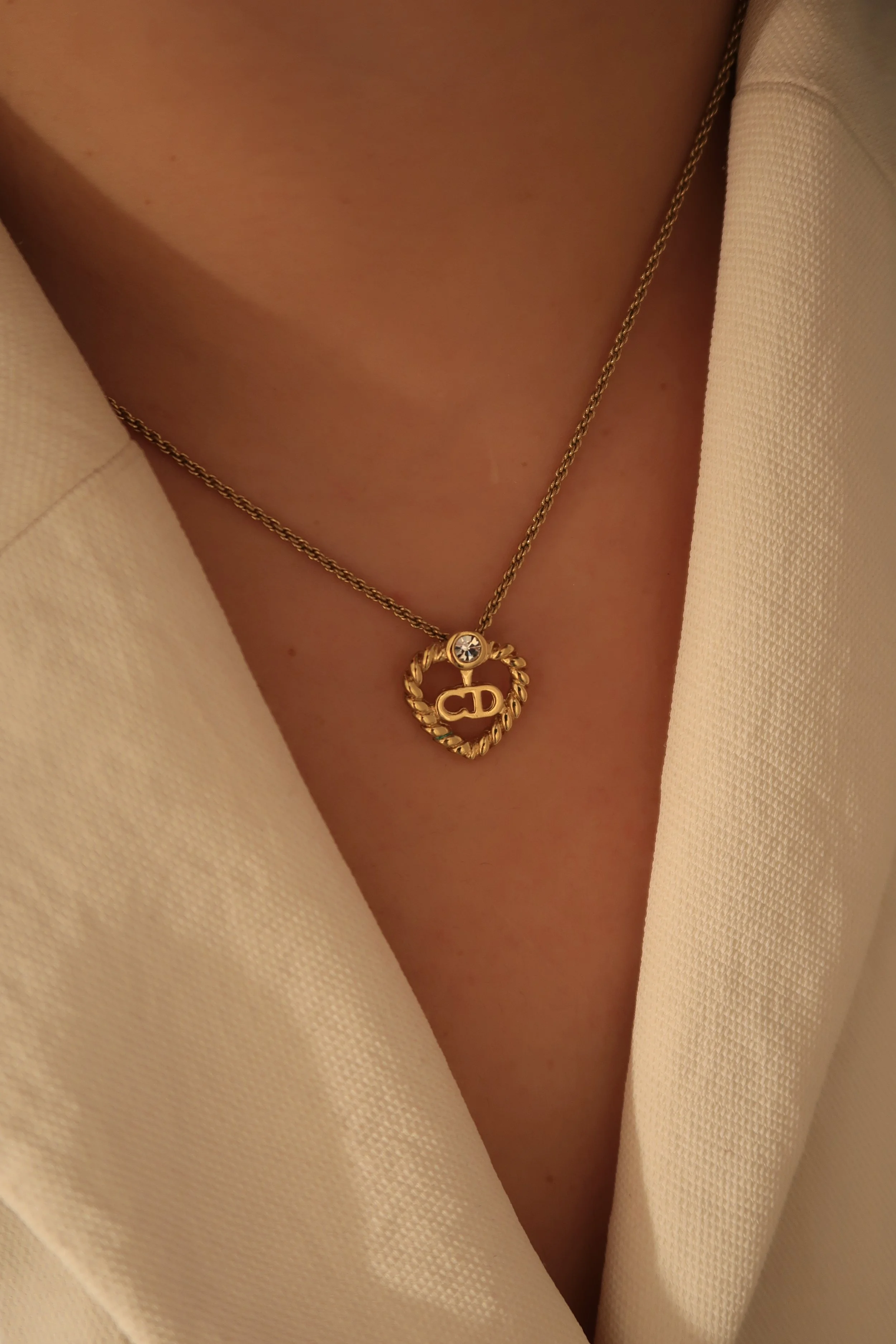 Authentic Dior Vintage Gold CD Heart Necklace — LUXE Reworked
