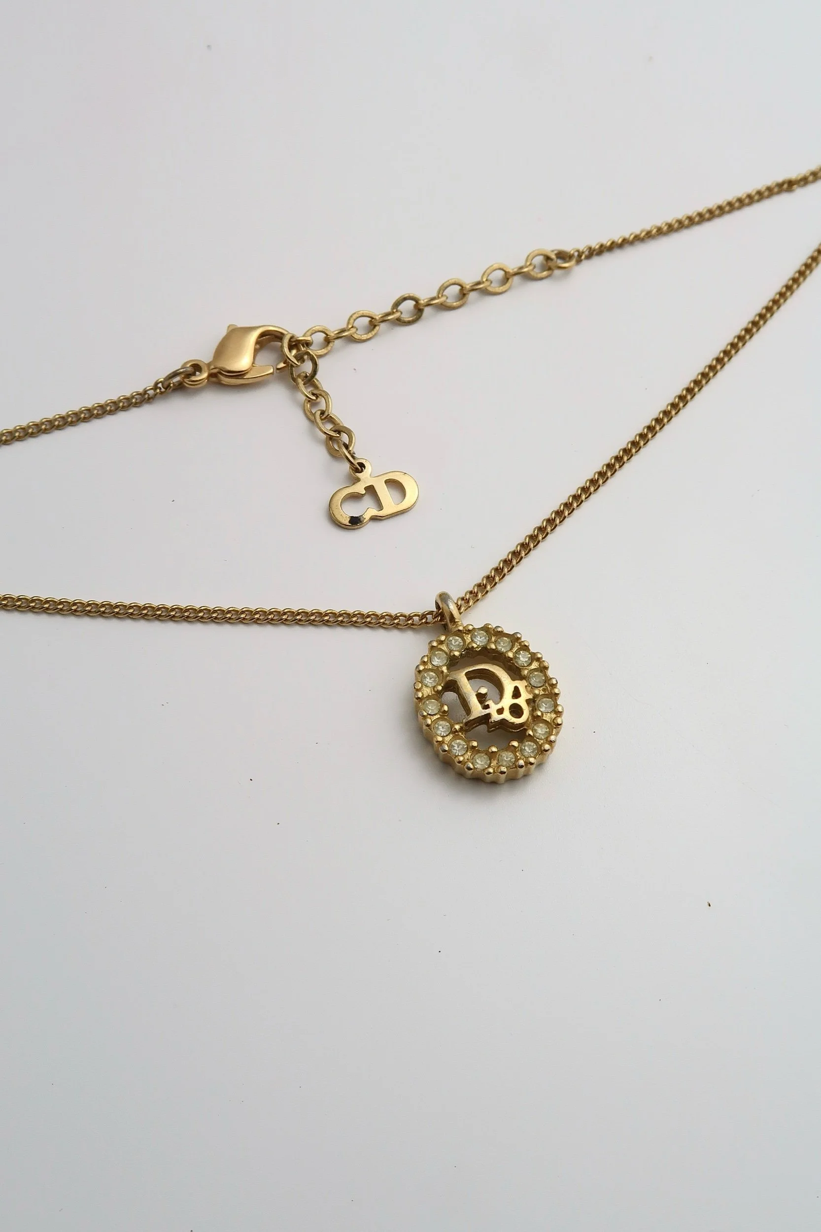 Authentic Dior Vintage Oval Crystal Logo Necklace — LUXE Reworked