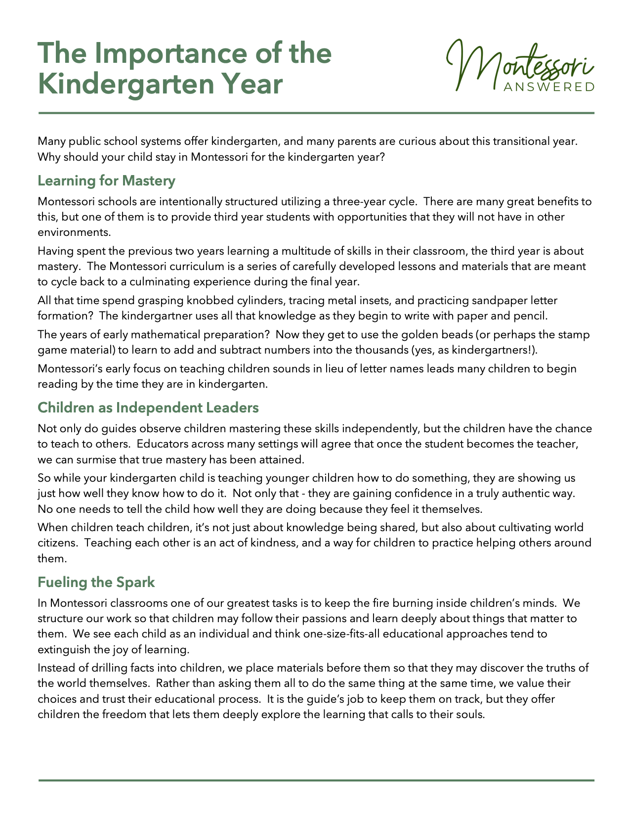 The Importance of the Kindergarten year — OKMS