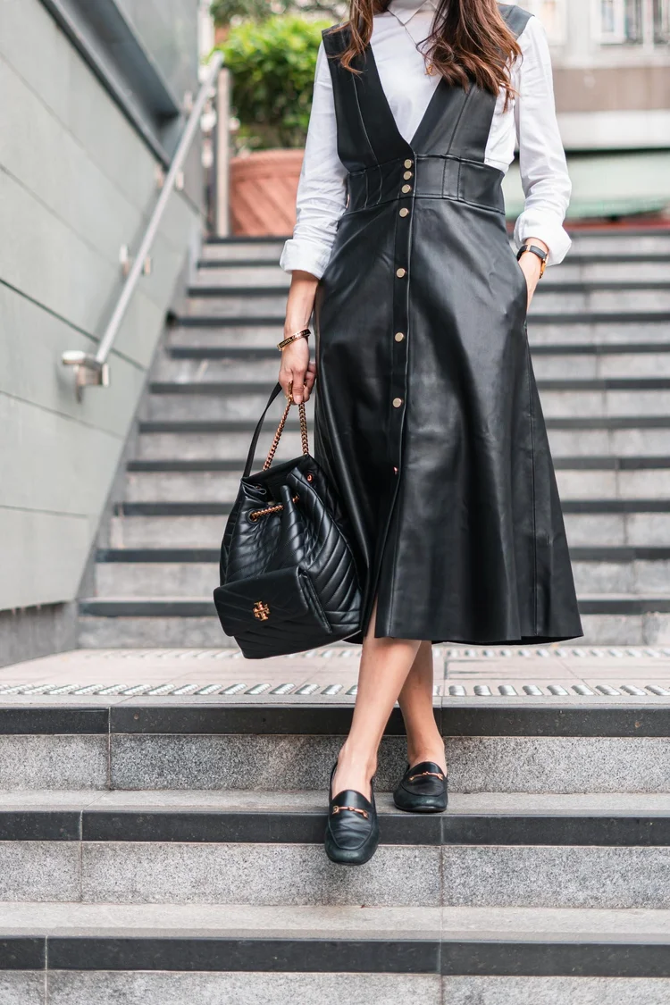 Faux Leather Pinafore Dress — Becoming Carmen