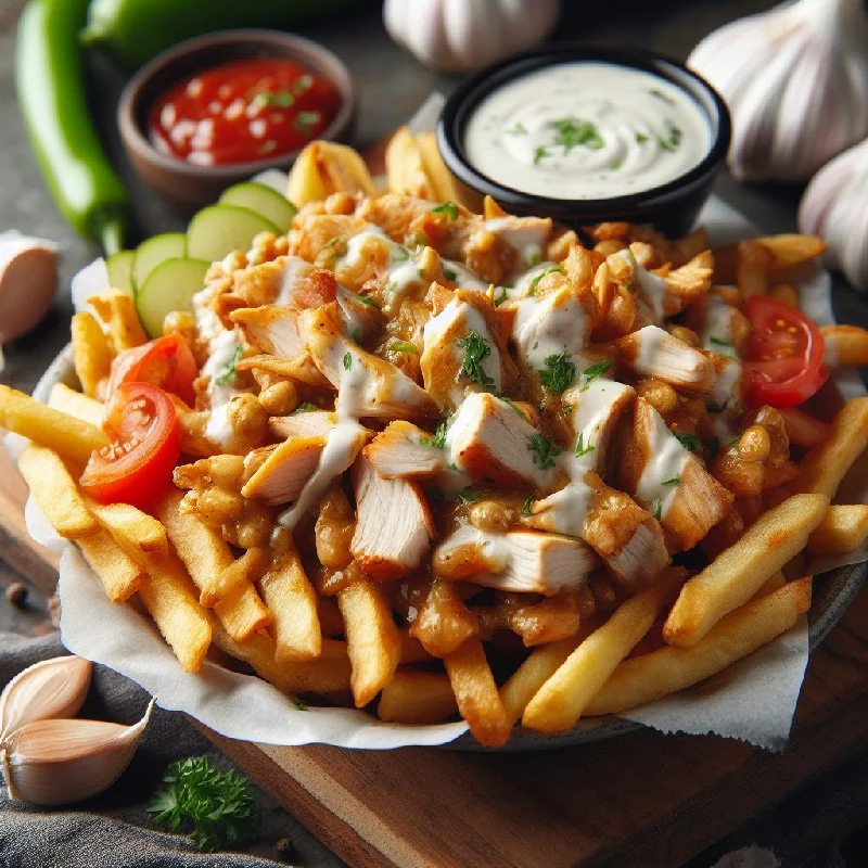 Chicken Shawarma Poutine with Garlic Sauce Recipe — GripRoom