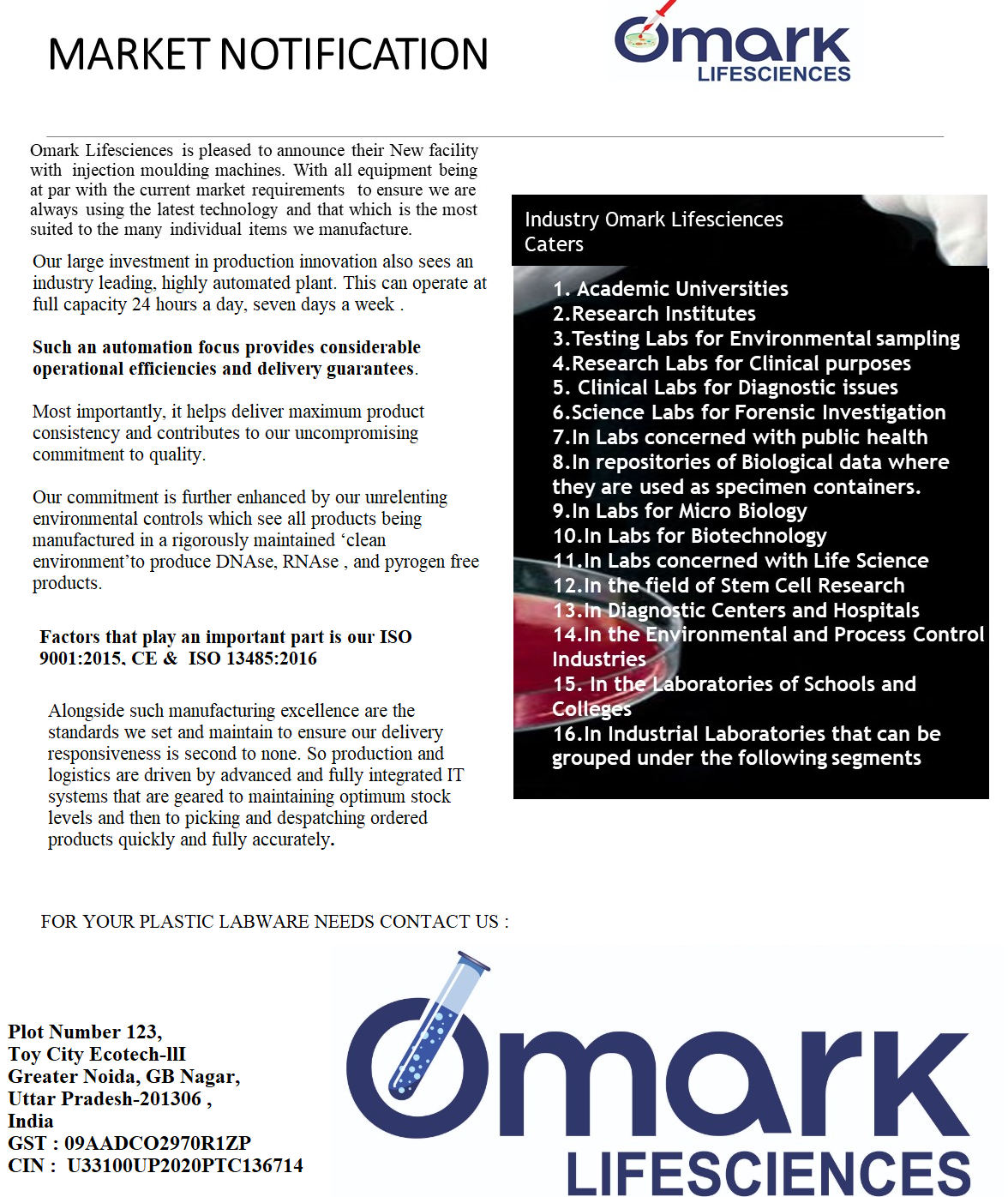 About us — OMARK Lifesciences I Disposable Plasticlabware Made in India