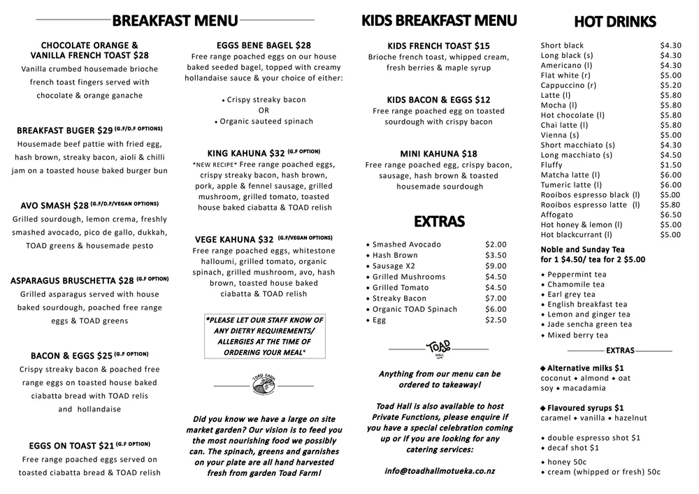 Our Menus — Toad Hall