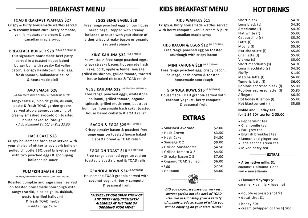 Our Menus — Toad Hall