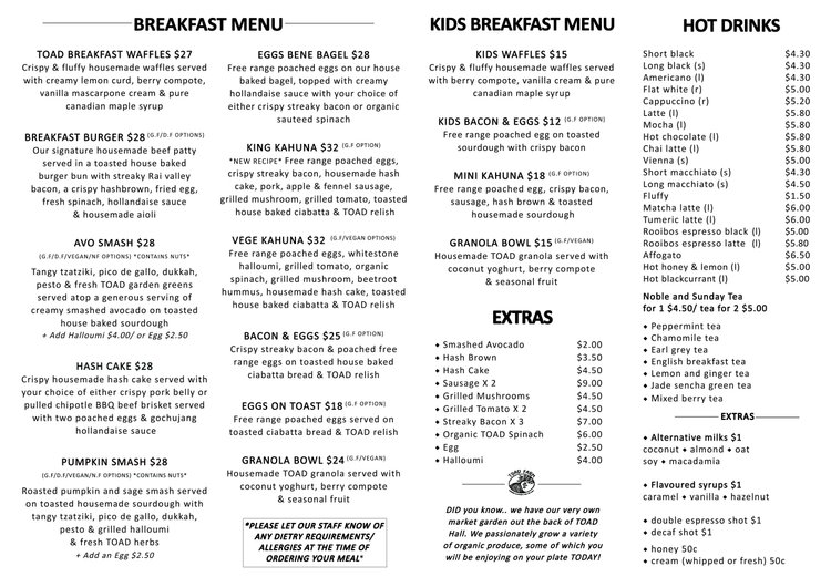 Our Menus — Toad Hall