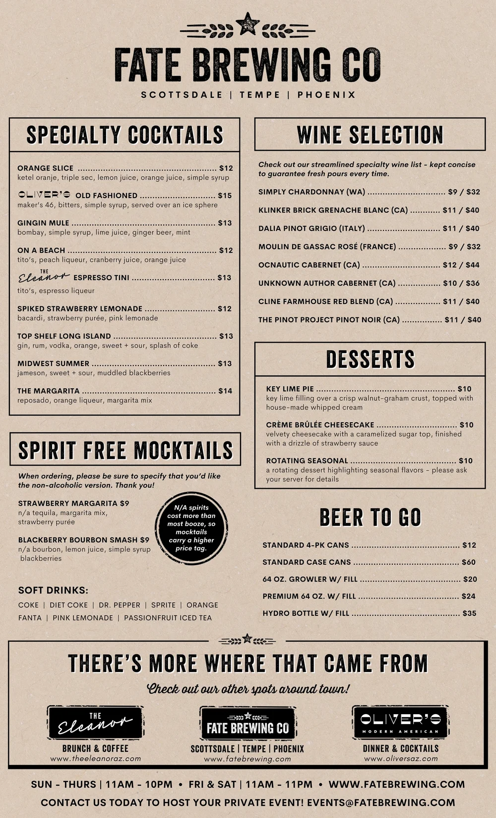 Fate Phoenix Menu — Fate Brewing Company