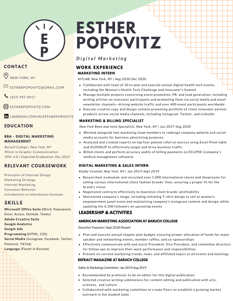 Resume — Esther Popovitz