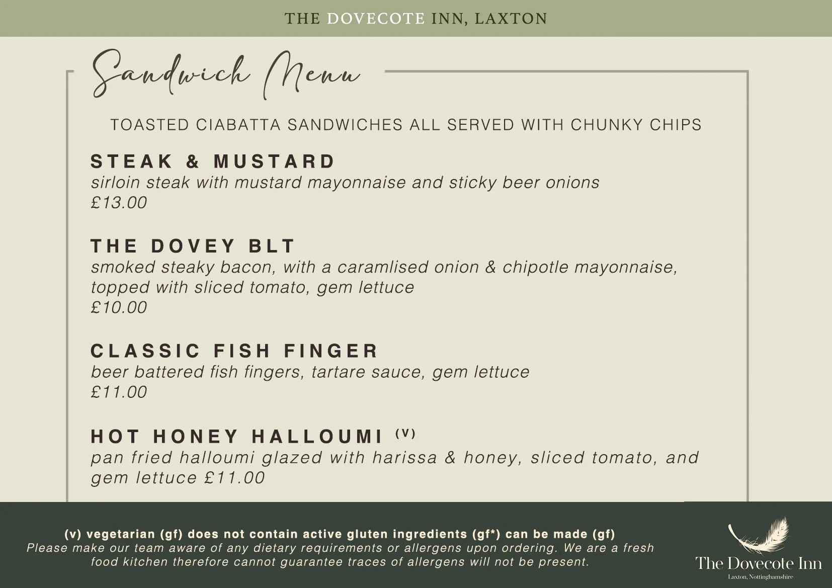 Lunch Menu — The Dovecote Inn