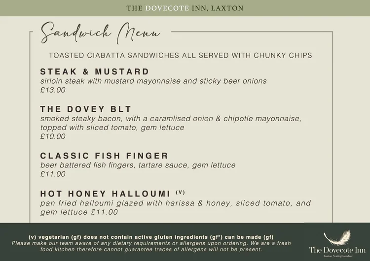 Lunch Menu — The Dovecote Inn