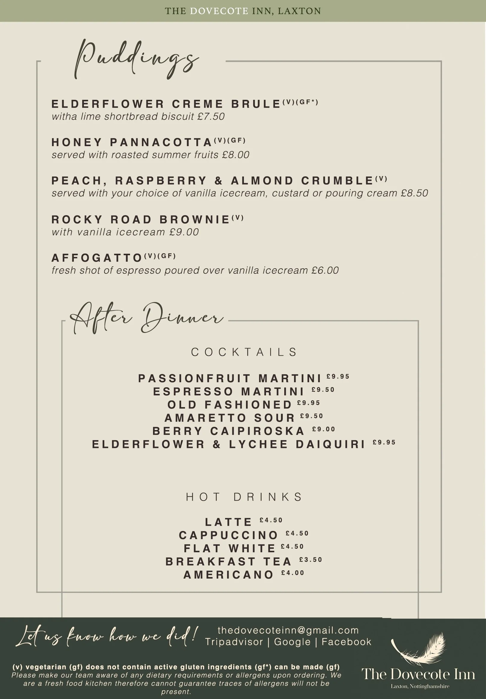 Pub Classics Menu — The Dovecote Inn