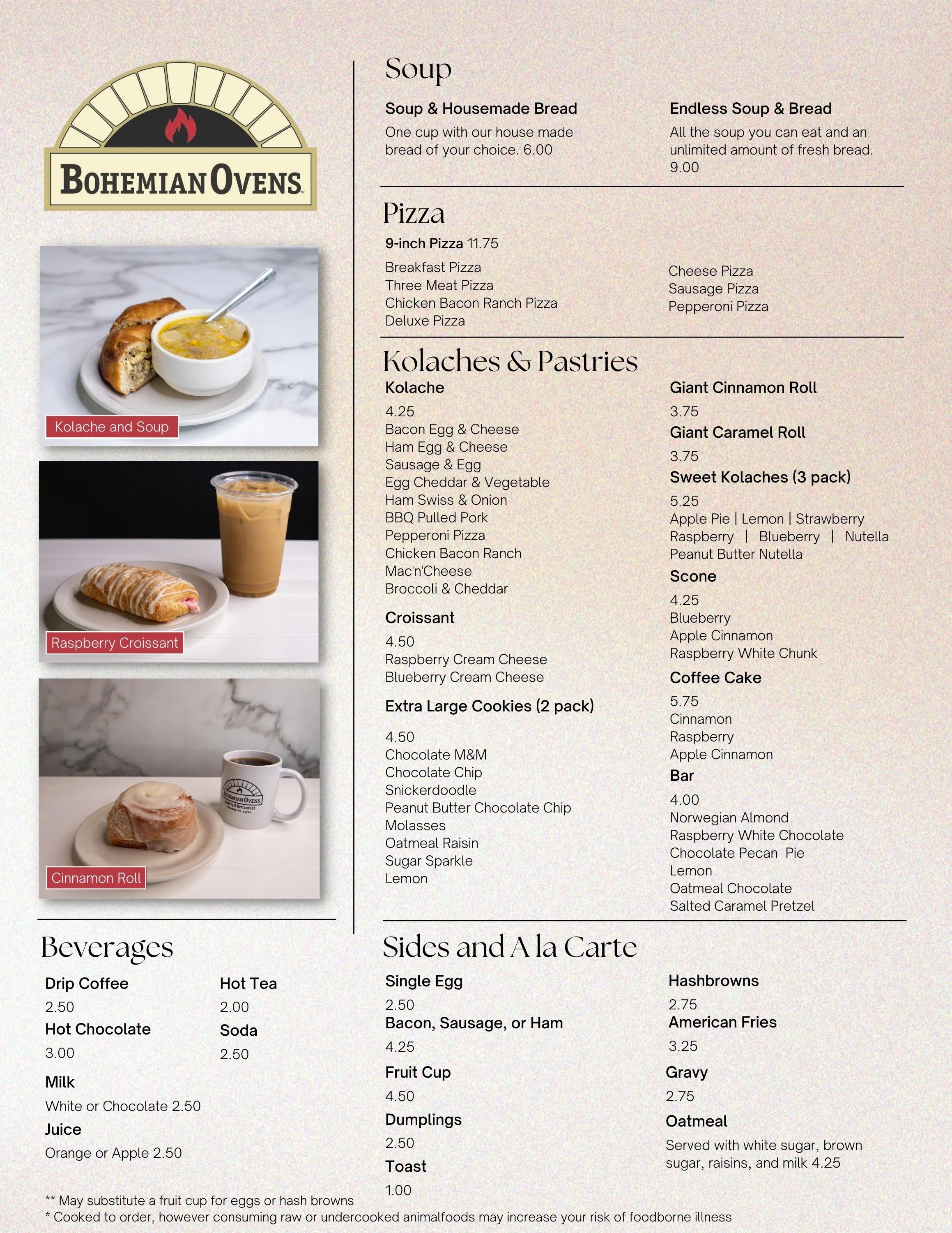 Menu — Bohemian Ovens