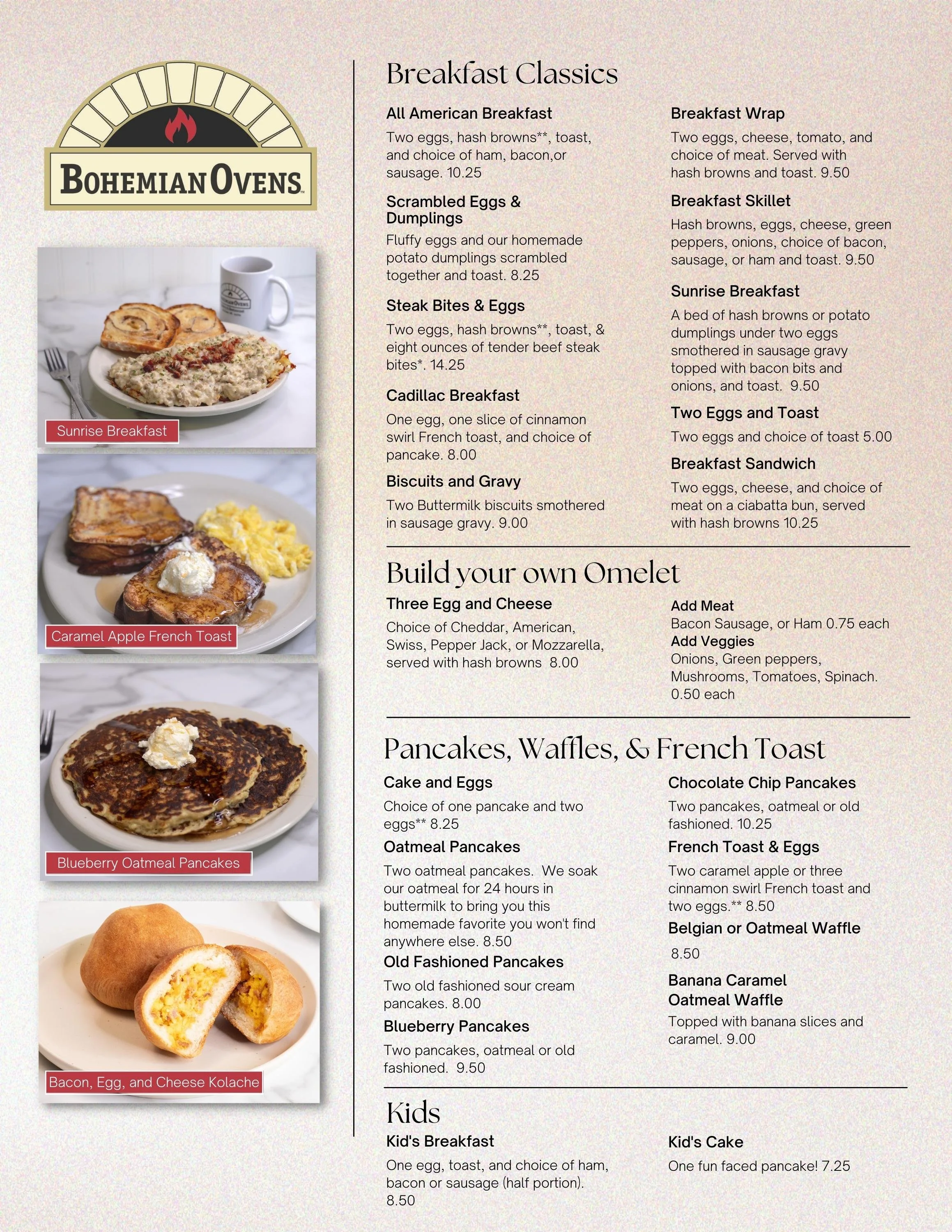 Menu — Bohemian Ovens