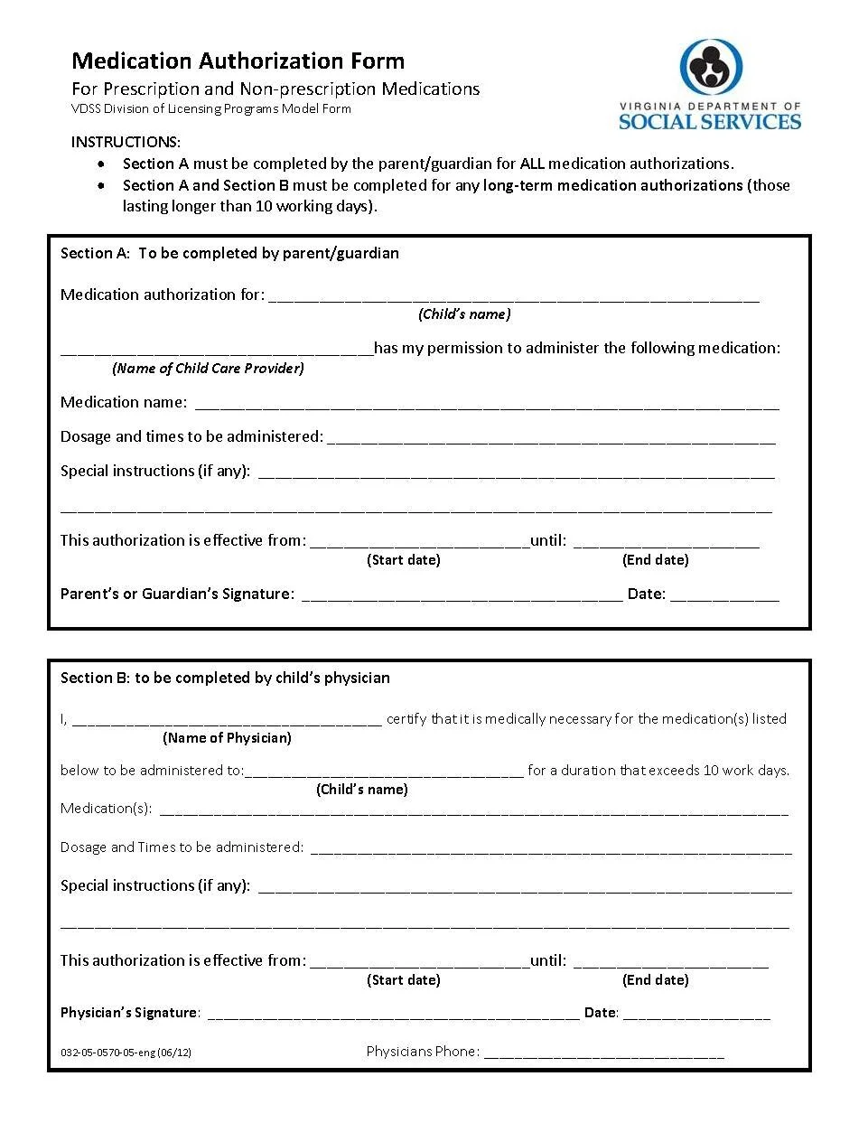 VA Medical Authorization Form — TIC Summer Camp