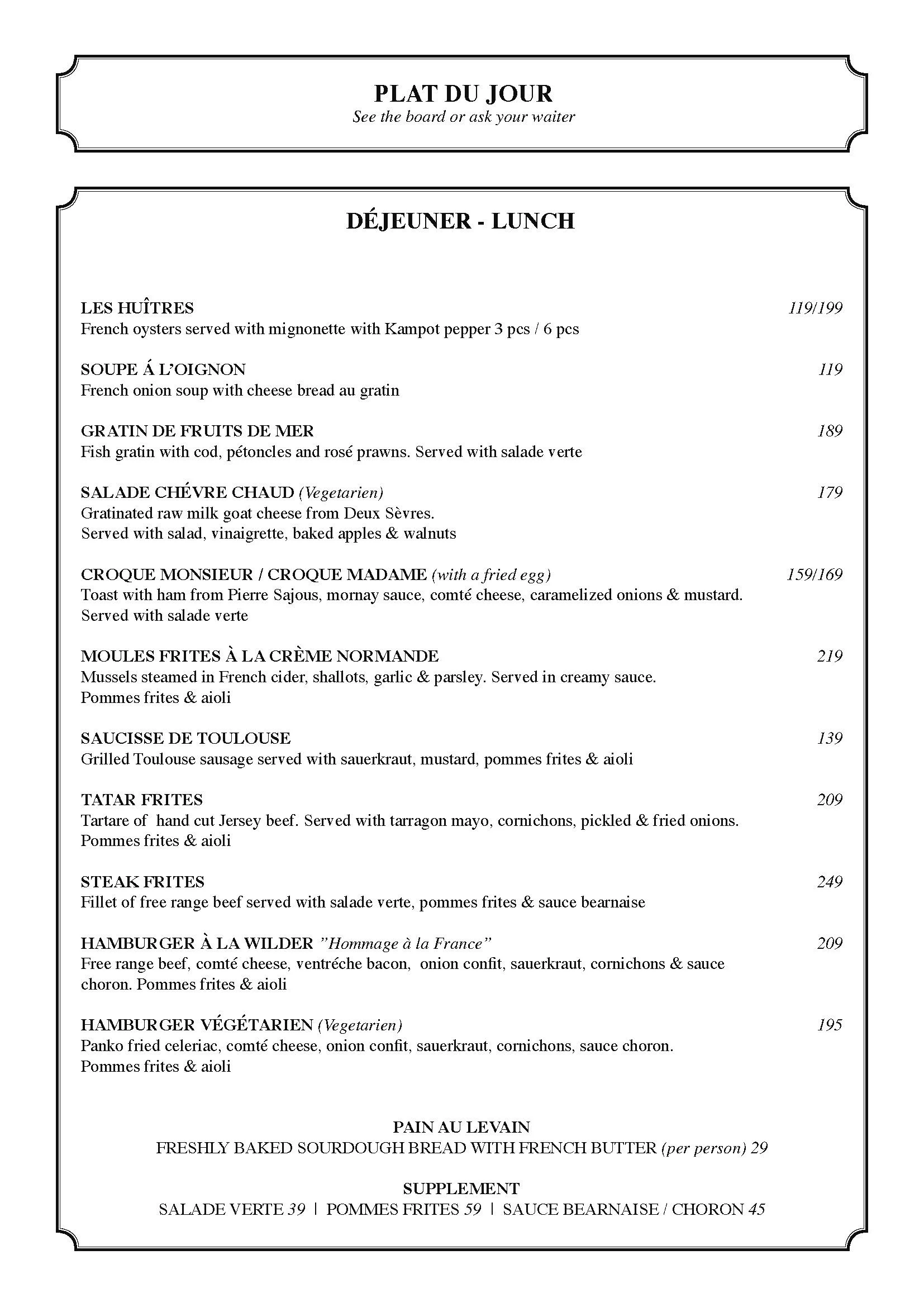 Our menus in English — Café Wilder