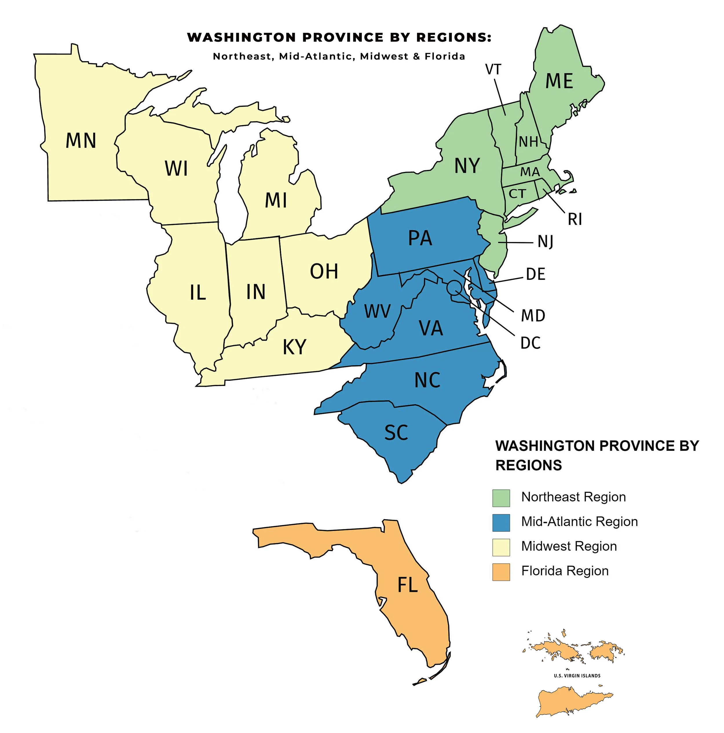 Washington Province by Region Map — OCDS Wash Prov