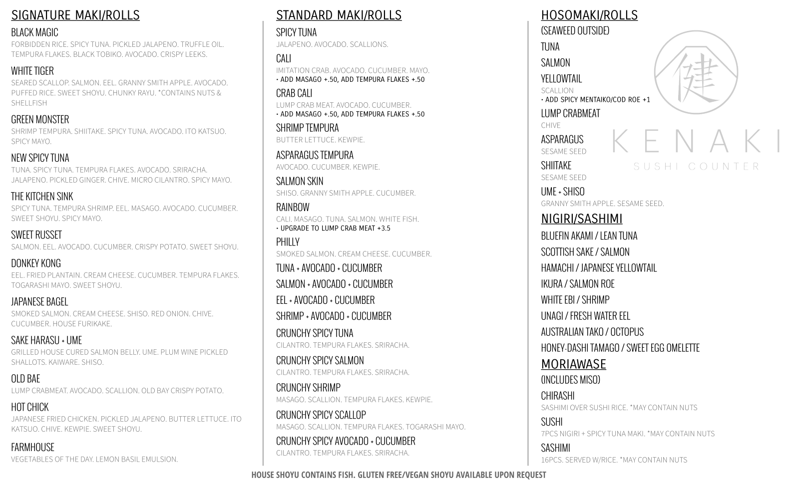 Dinner Menu — Kenaki