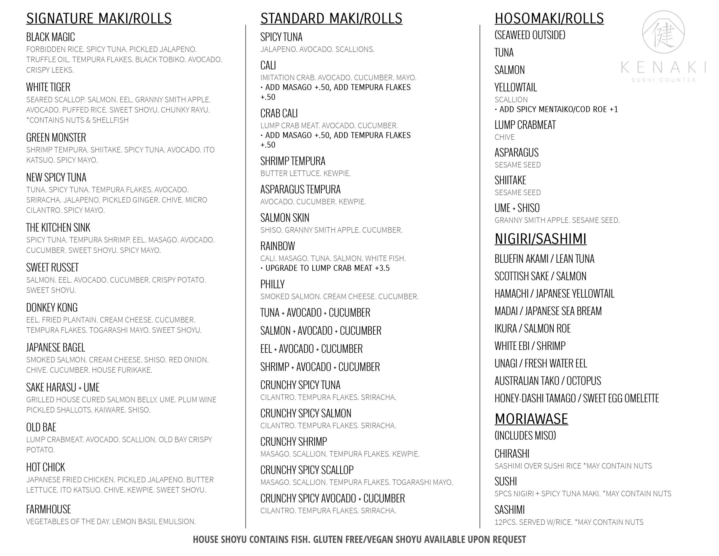 Lunch Menu — Kenaki