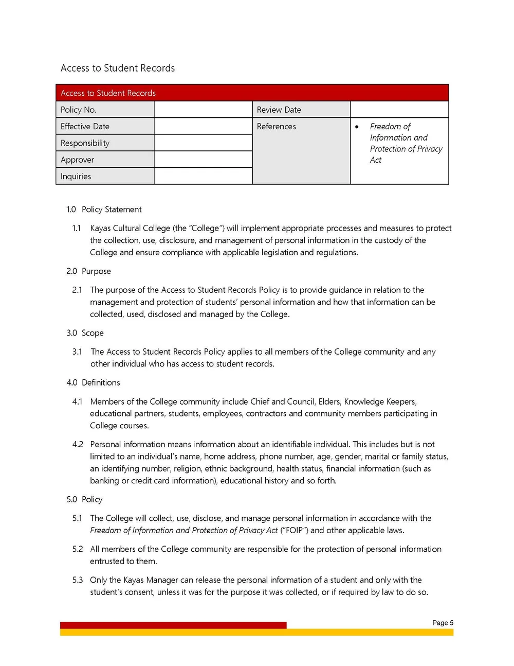 Student Policy Manual — Kayas Cultural College