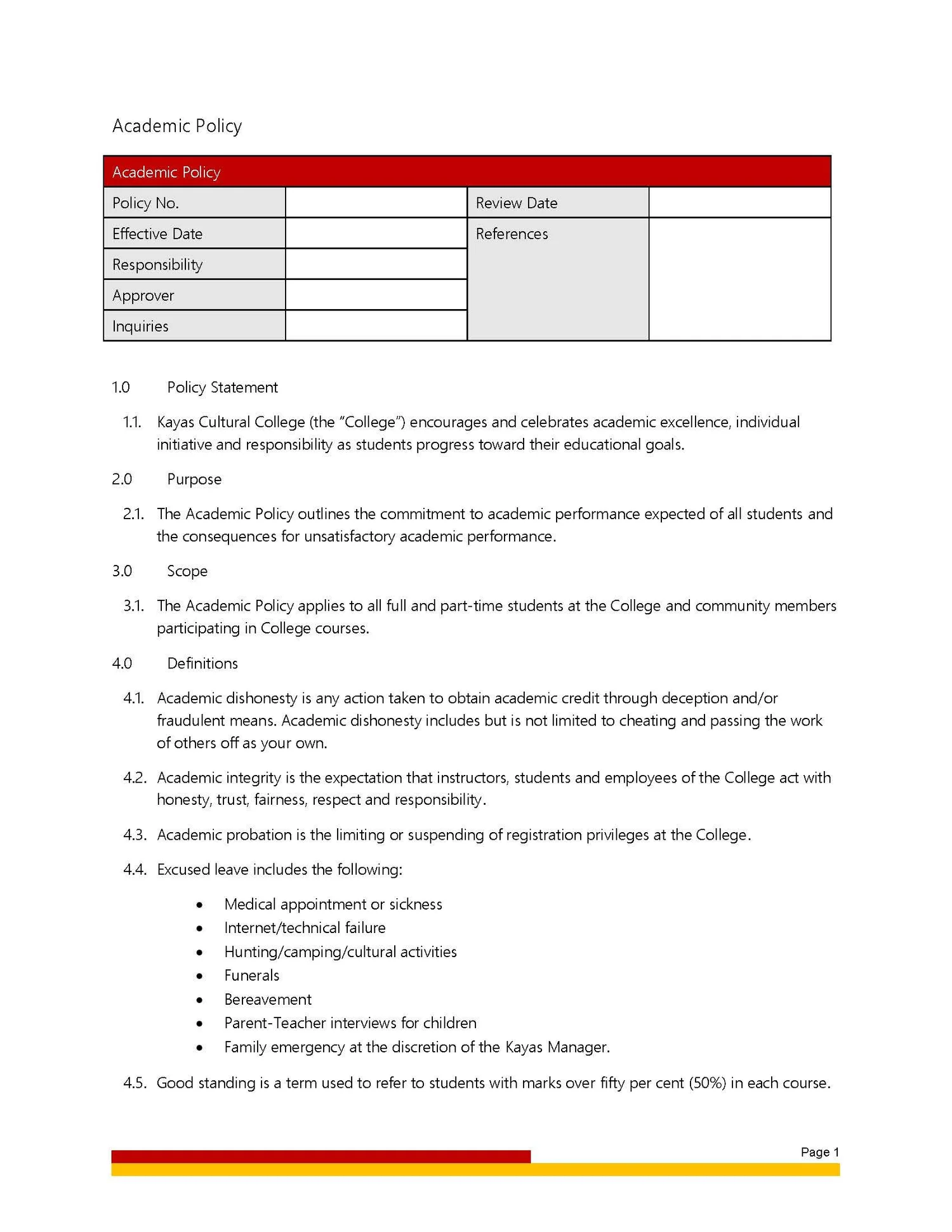 Student Policy Manual — Kayas Cultural College